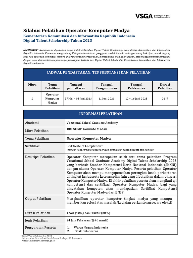 Silabus - Operator Komputer Madya | PDF
