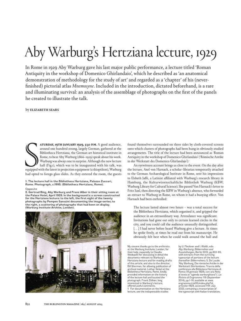 Elizabeth Sears - Warburg's - Hertziana - Lecture | PDF