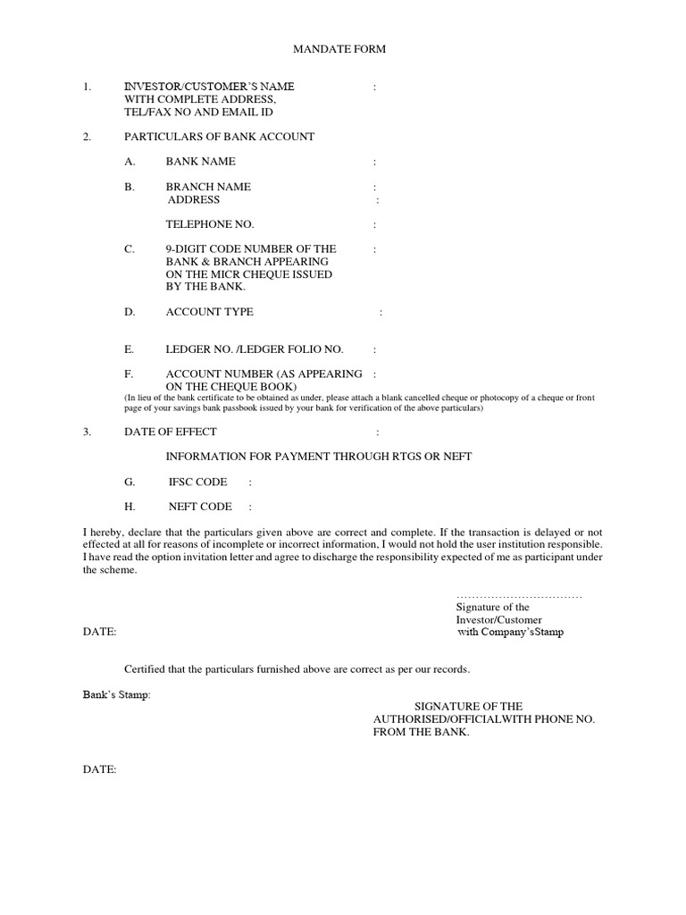 Mandate Form | Download Free PDF | Cheque | Banks