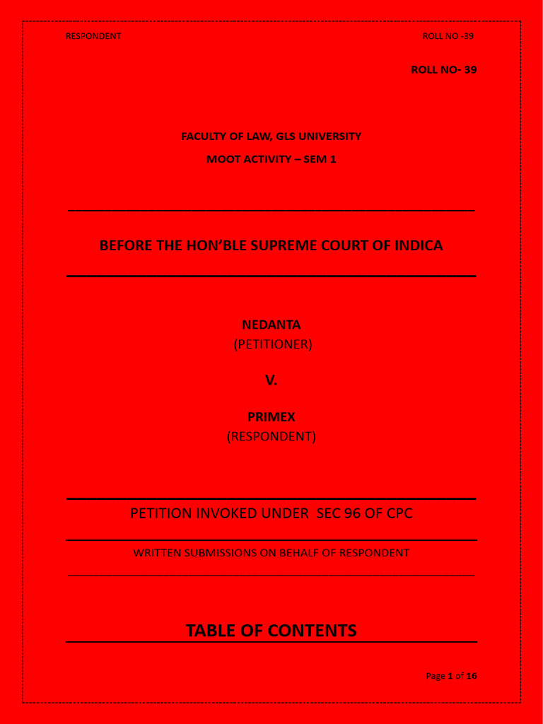 Moot Memorial 39 | PDF | Lawsuit | Offer And Acceptance