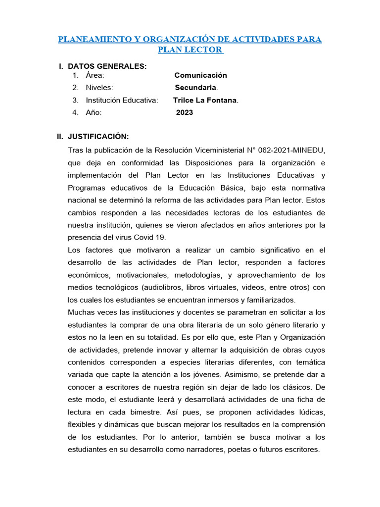 Proyecto - Plan Lector 2023 (2) | PDF