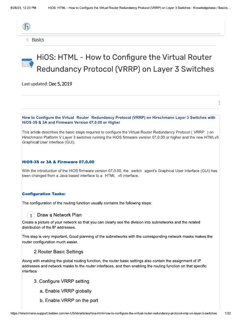 How To Configure The Virtual Router VRRP | PDF
