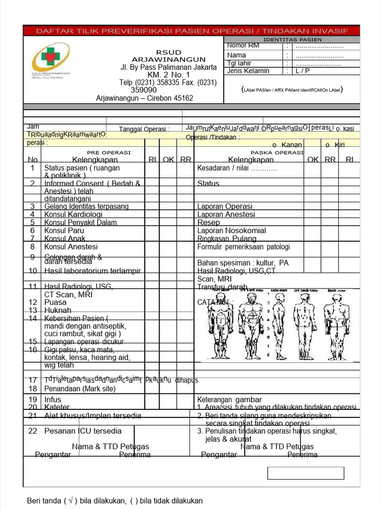PDF Daftar Tilik Preverifikasi Pasien Operasi Tindakan Invasif | PDF