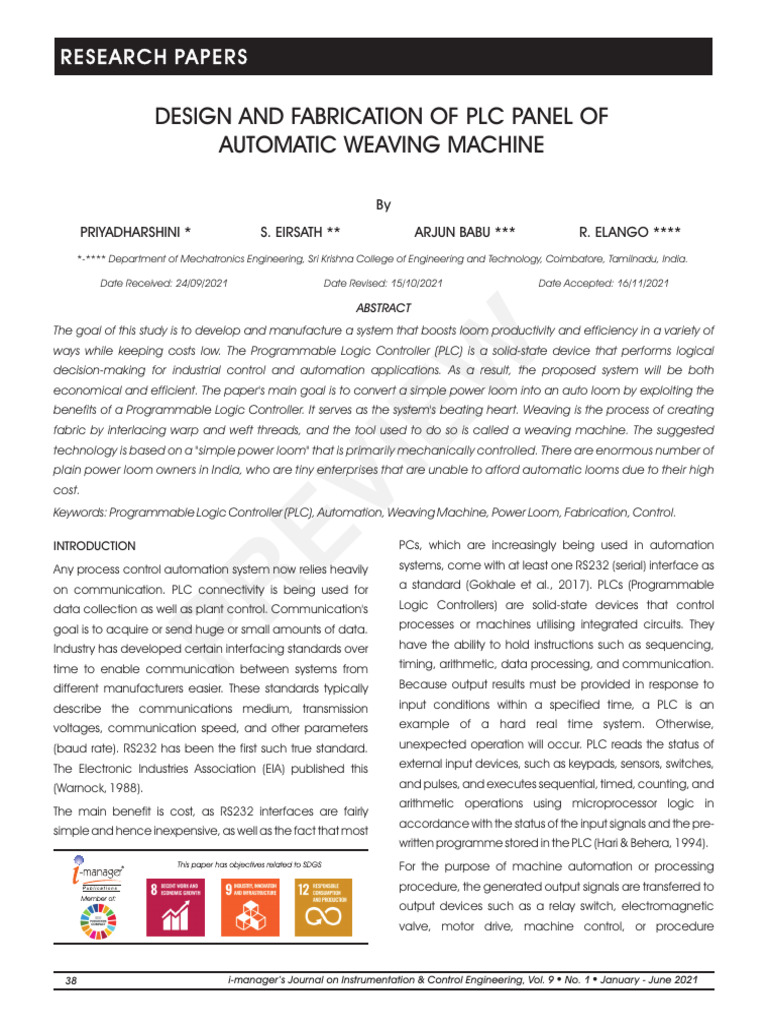 Design and Fabrication of PLC Panel of Automatic Weaving Machine | PDF | Programmable Logic ...