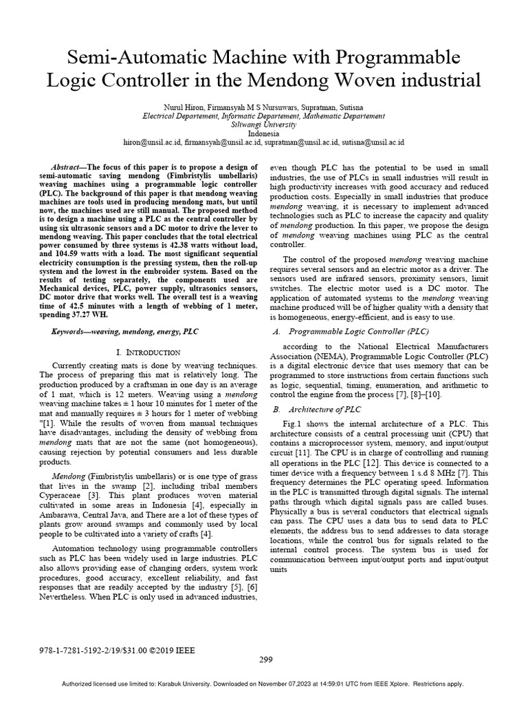 Semi-Automatic Machine With Programmable Logic Controller in The ...