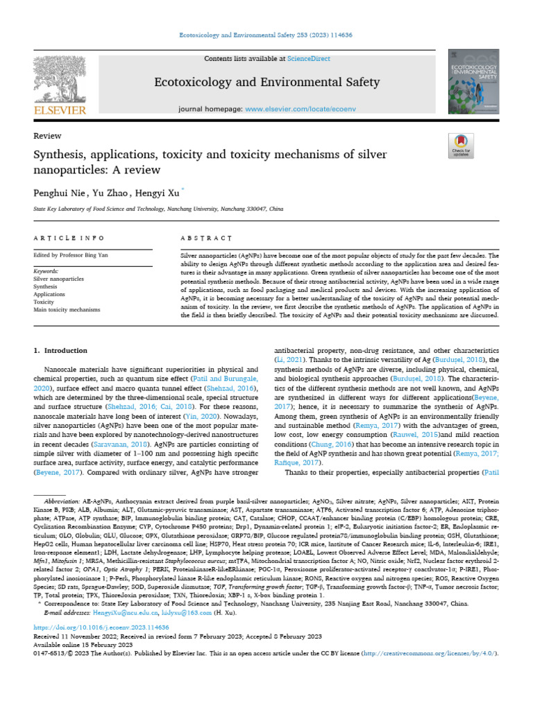 Synthesis, Applications, Toxicity and Toxicity Mechanisms of Silver Nanoparticles - A Review ...