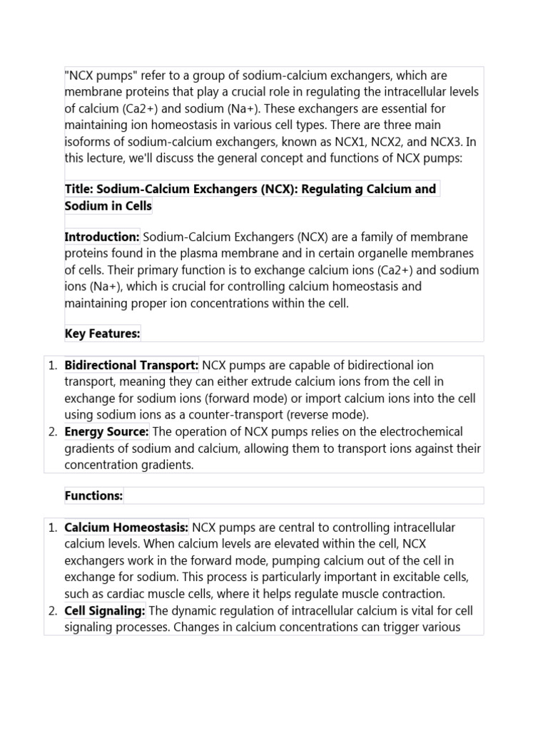 NCX | PDF | Calcium In Biology | Cell Biology