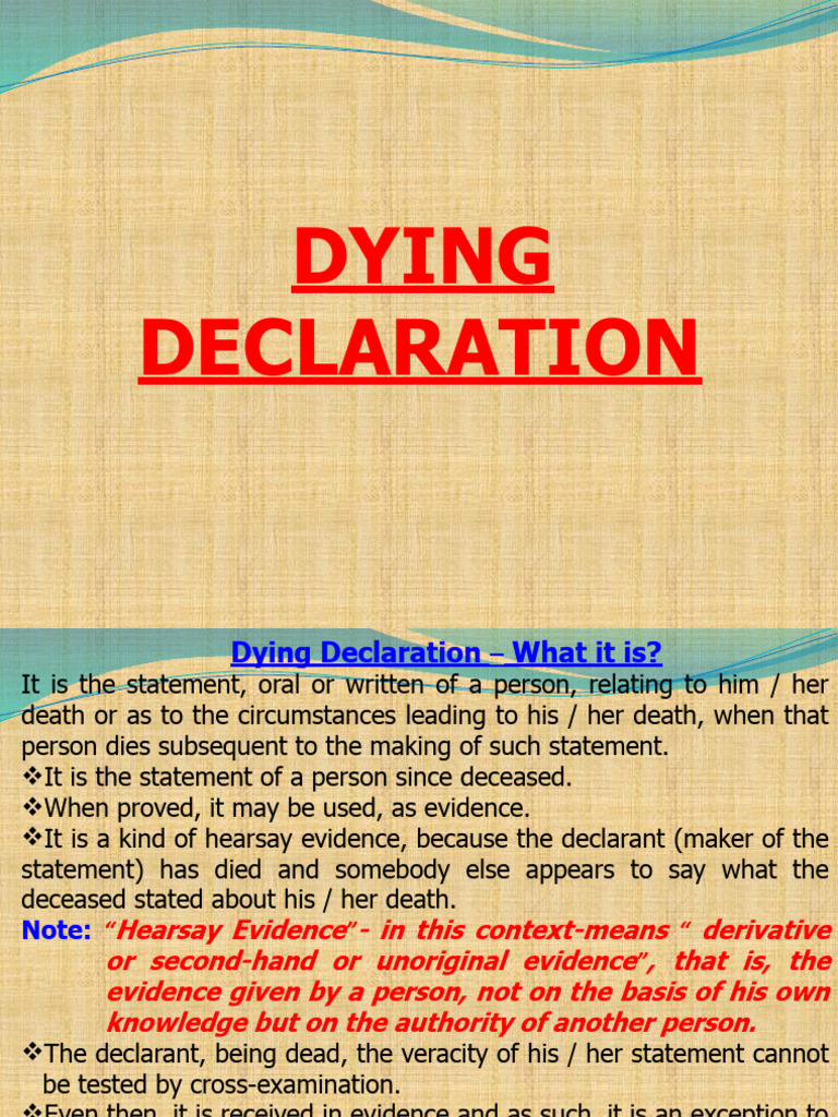 Dying Declaration | PDF | Hearsay | Evidence