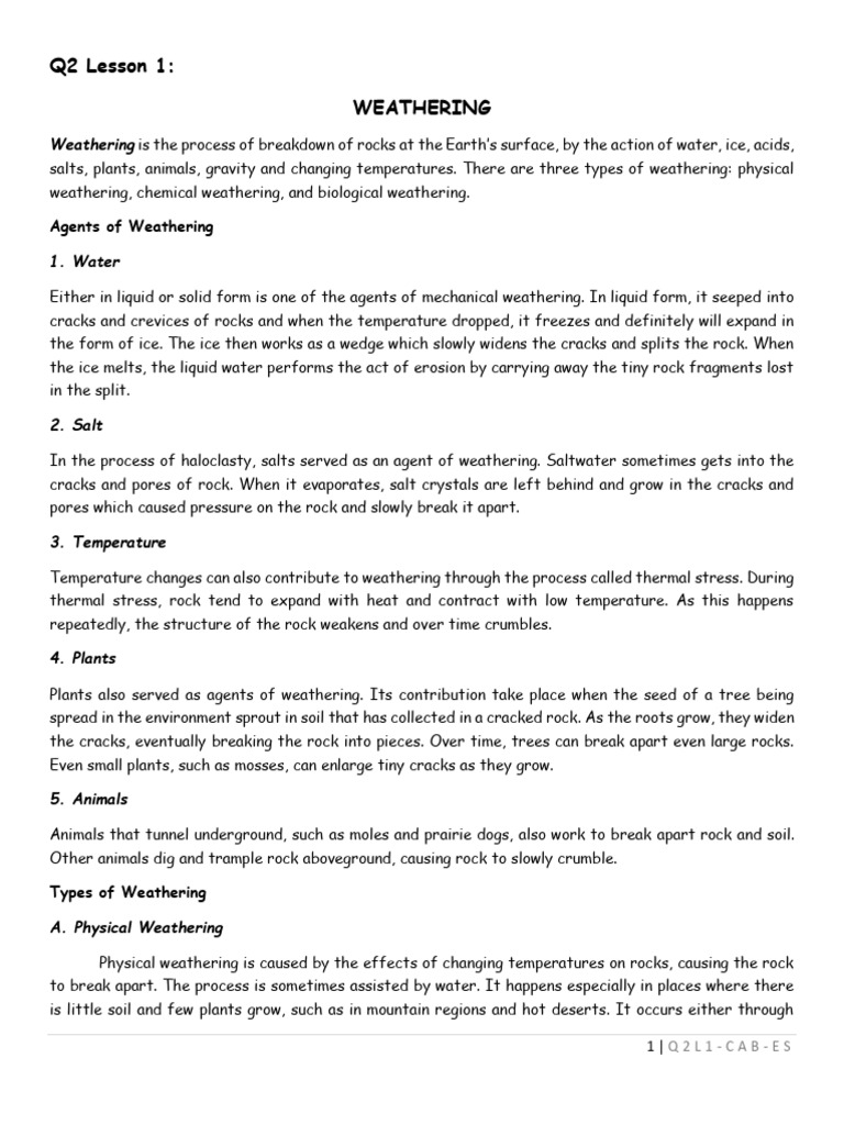 q2 Lesson 1 Weathering | PDF | Weathering | Rock (Geology) q2 Lesson 1 Weathering | PDF | Weathering | Rock (Geology)