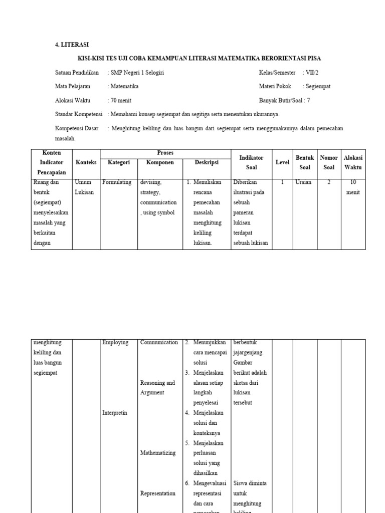 Kisi-Kisi Literasi | PDF
