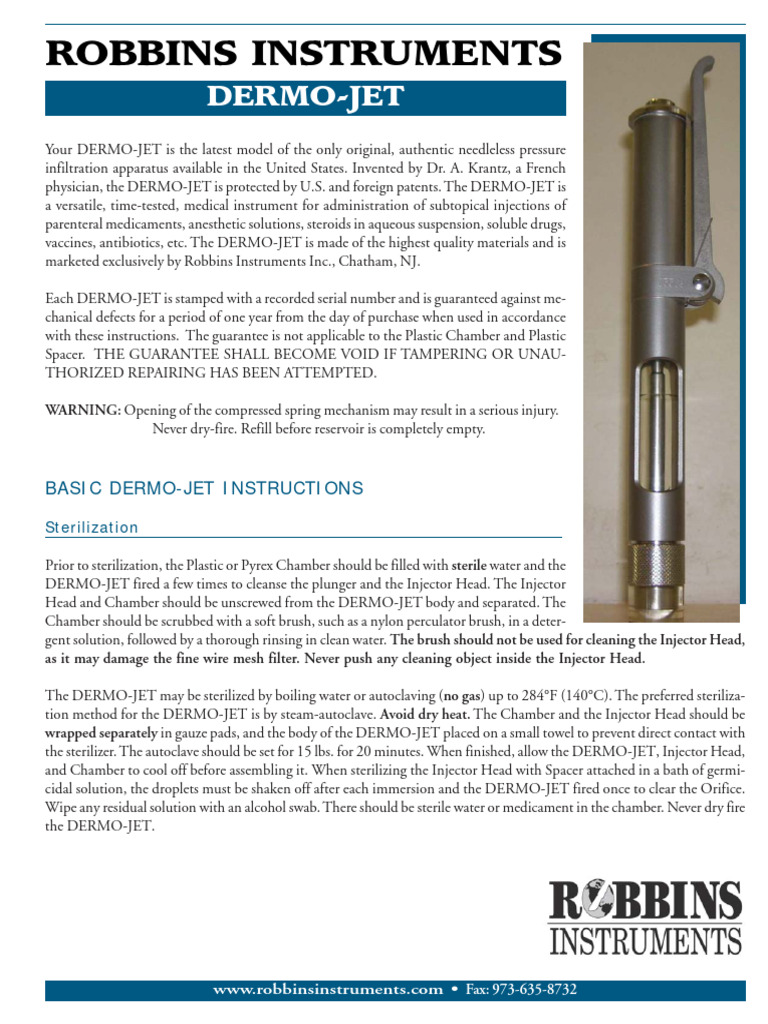 Robbins Dermo-Jet - User Manual | PDF | Injection (Medicine) | Syringe