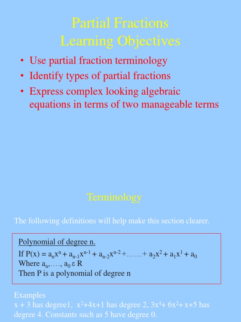 Lesson4 Partial Fractions | PDF | Fraction (Mathematics) | Quadratic ...