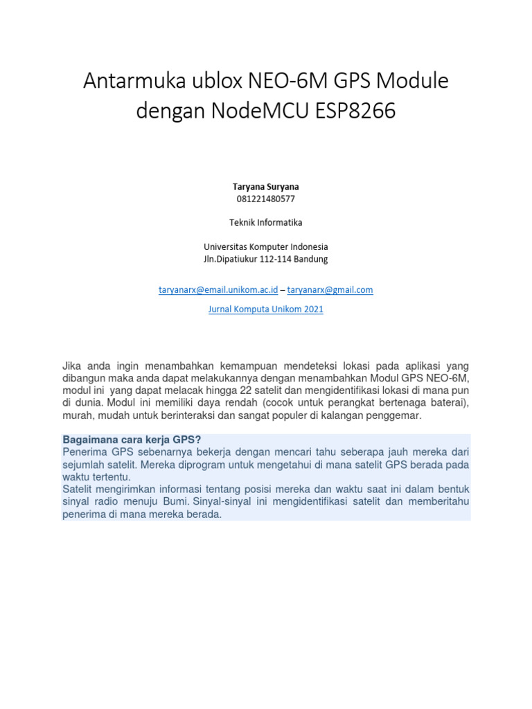 Antarmuka Ublox NEO-6M GPS Module Dengan NodeMCU ESP8266 | PDF