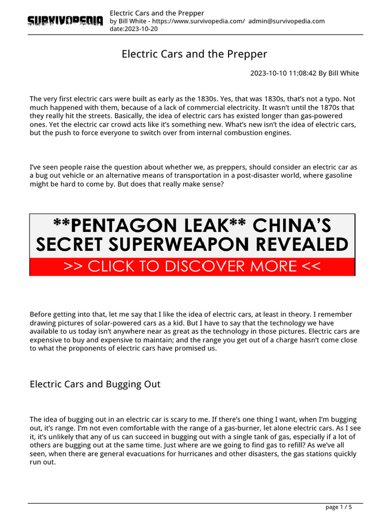 Electric Cars and The Prepper | PDF | Electric Vehicle | Electric Car