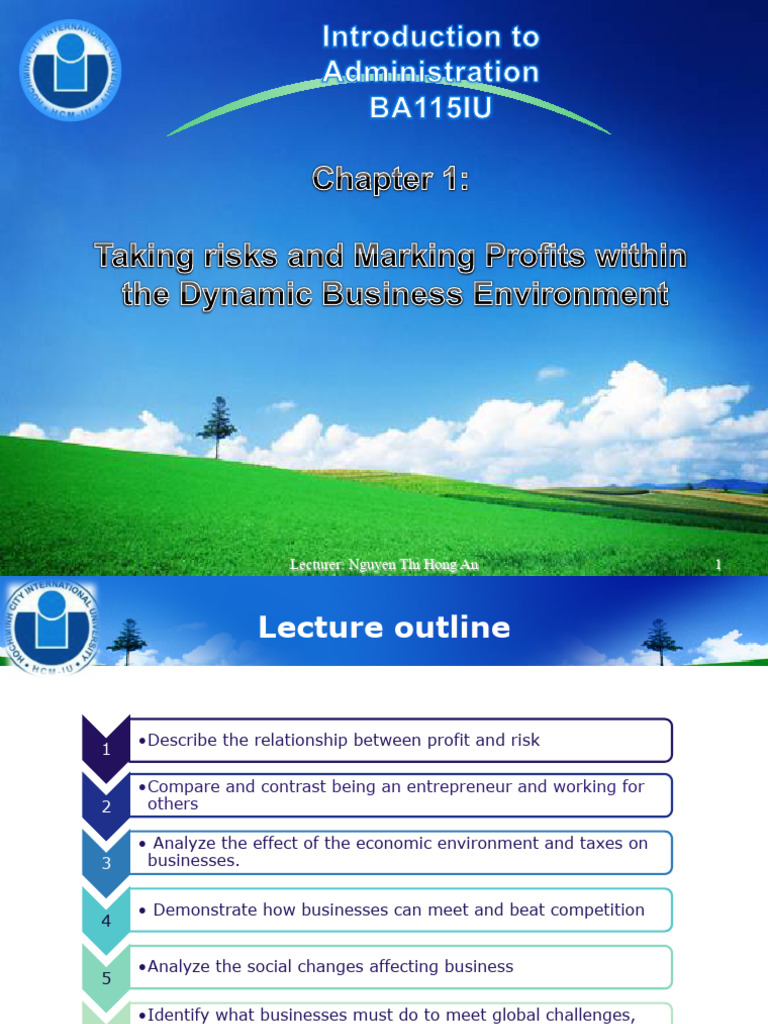Lecture 1 - Chapter 1 Taking Risks and Marking Profits Within The ...