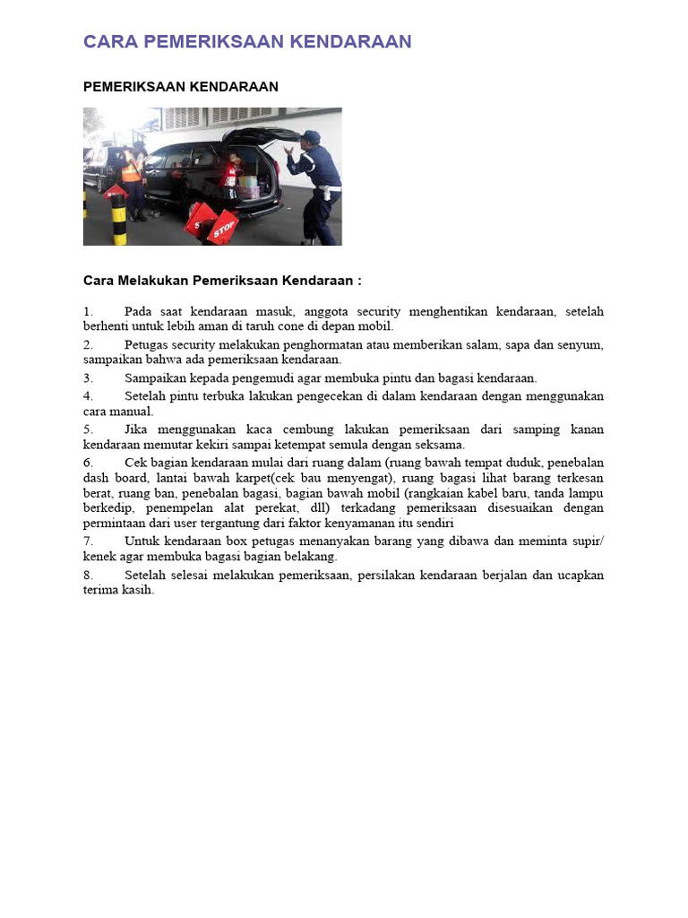 Cara Pemeriksaan Kendaraan | PDF