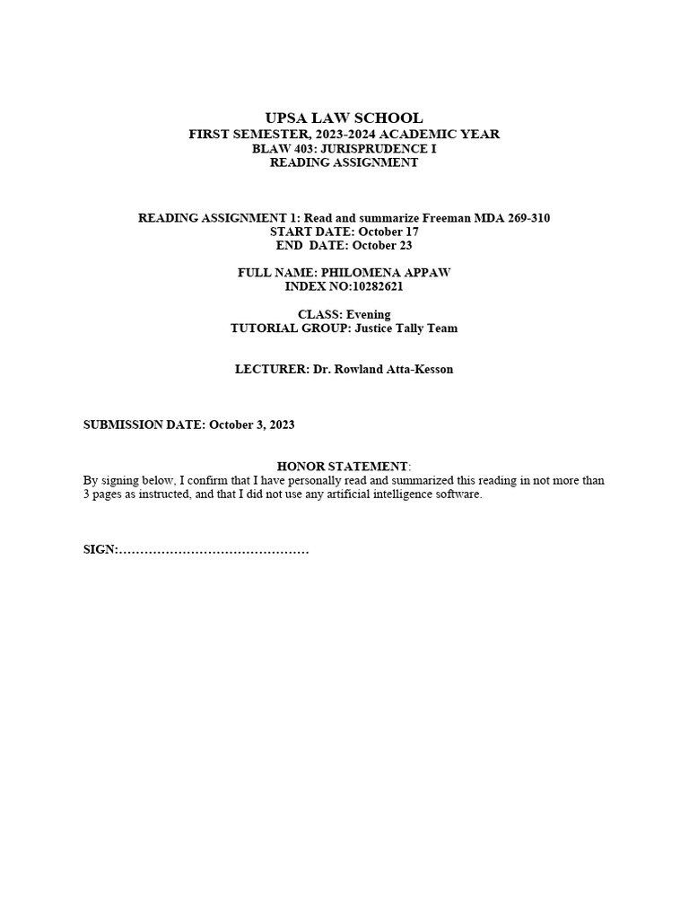 Upsa Law School: First Semester, 2023-2024 Academic Year | PDF | International Law | Jurisprudence