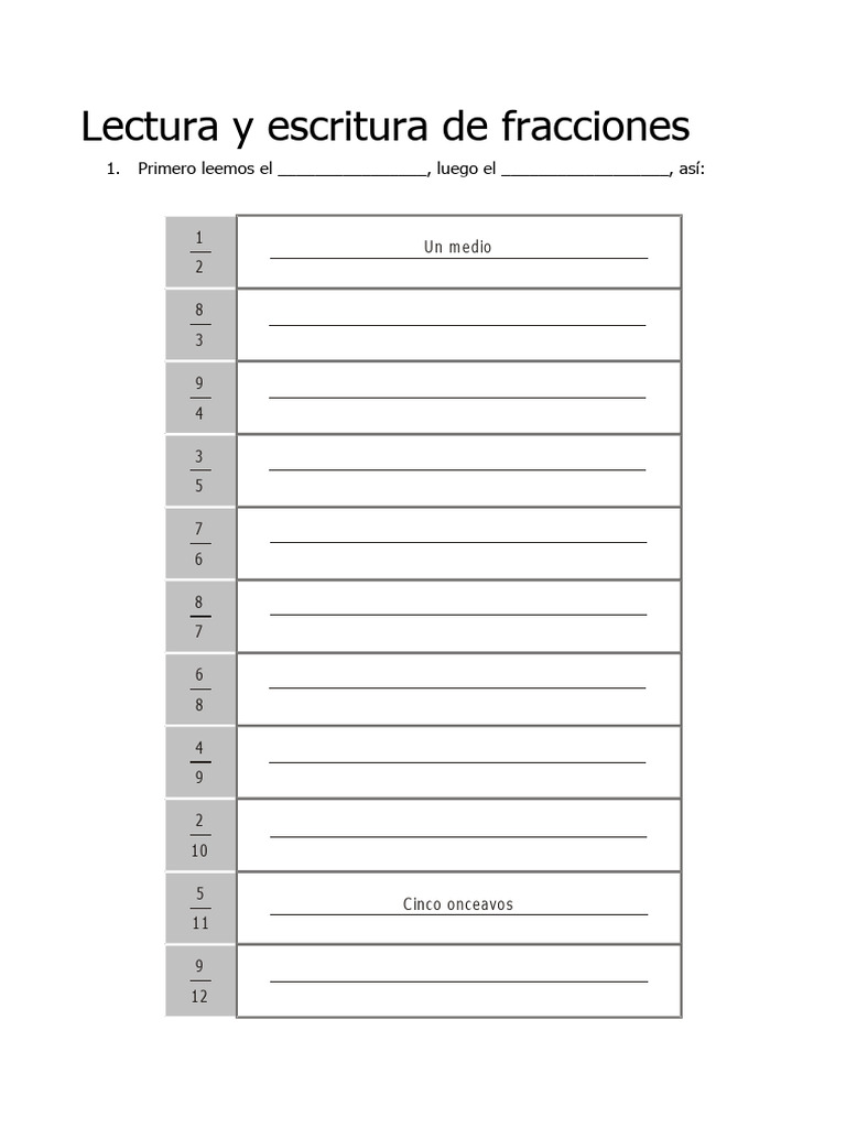 Lectura-y-escritura-de-fracciones | PDF