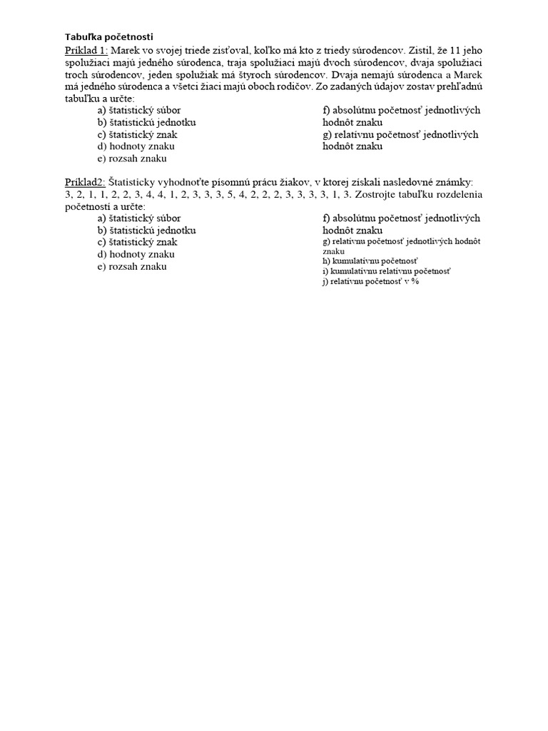 MAT3 - PRIKLADY - Tabuľka Početnosti | PDF