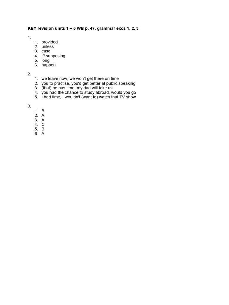 5V KEY Revision WB P. 47 Grammar | PDF