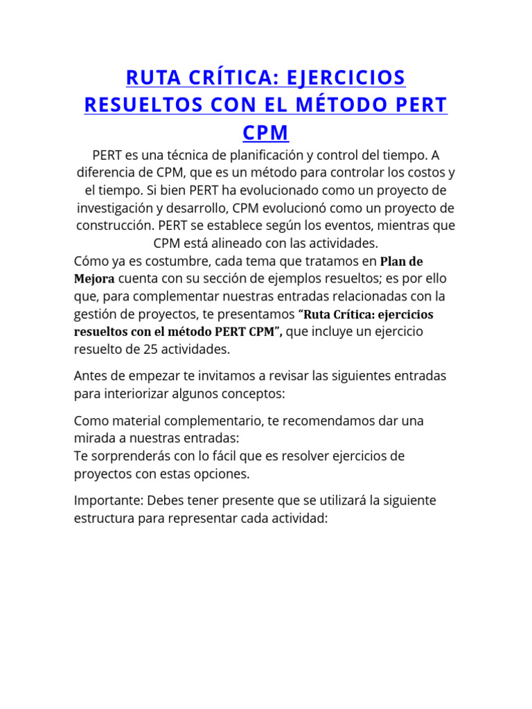 Ejercicios Resueltos PERT y CPM | PDF