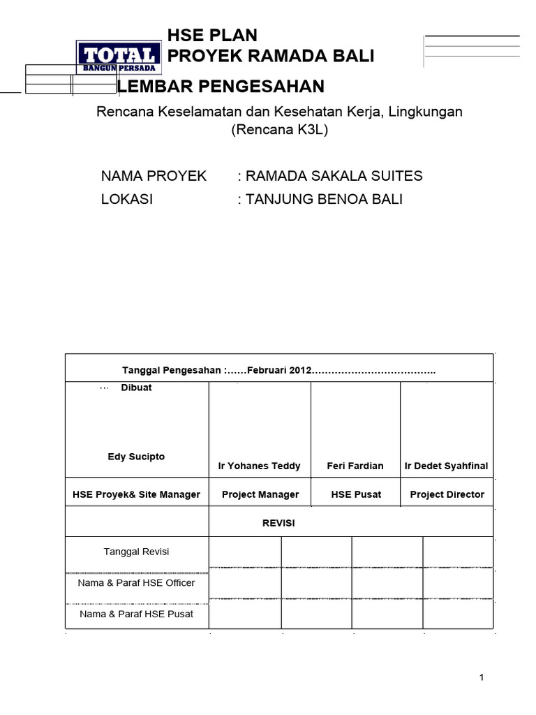Contoh HSE Plan Perusahaan | PDF