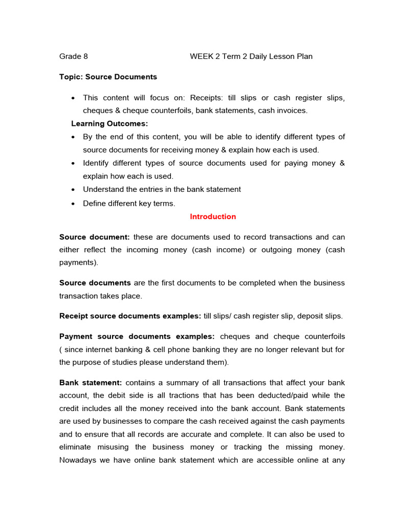 23 April Grade8 Source Documents | PDF | Cheque | Receipt