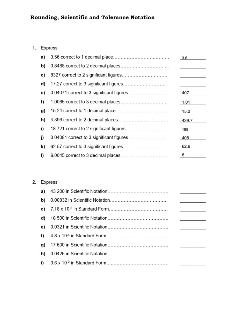 Rounding%2Ctolerance+Notation+Practice | PDF | Significant Figures ...