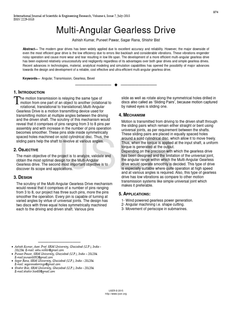 Multi Angular Gearless Drive | PDF | Torque | Gear