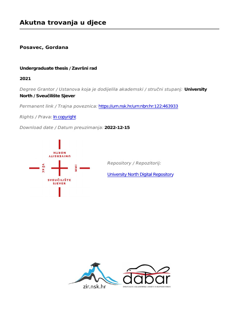 Akutna Trovanja U Djece Posavec | PDF