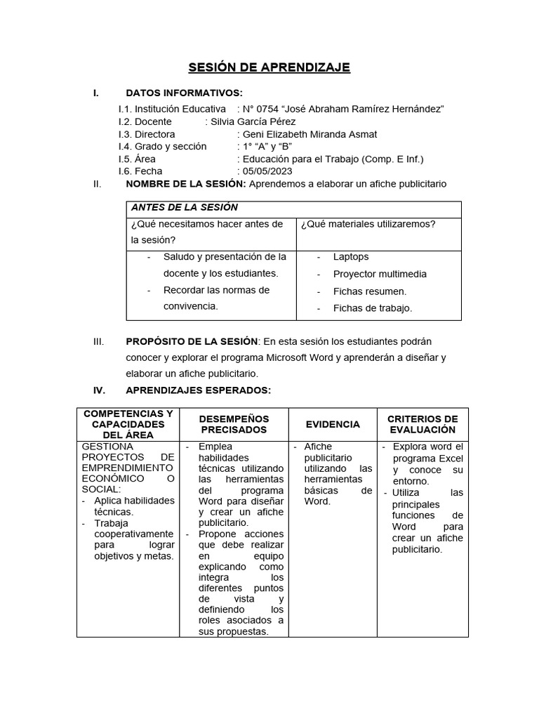 SESIÓN DE APRENDIZAJE Legal | PDF | Evaluación | Aprendizaje