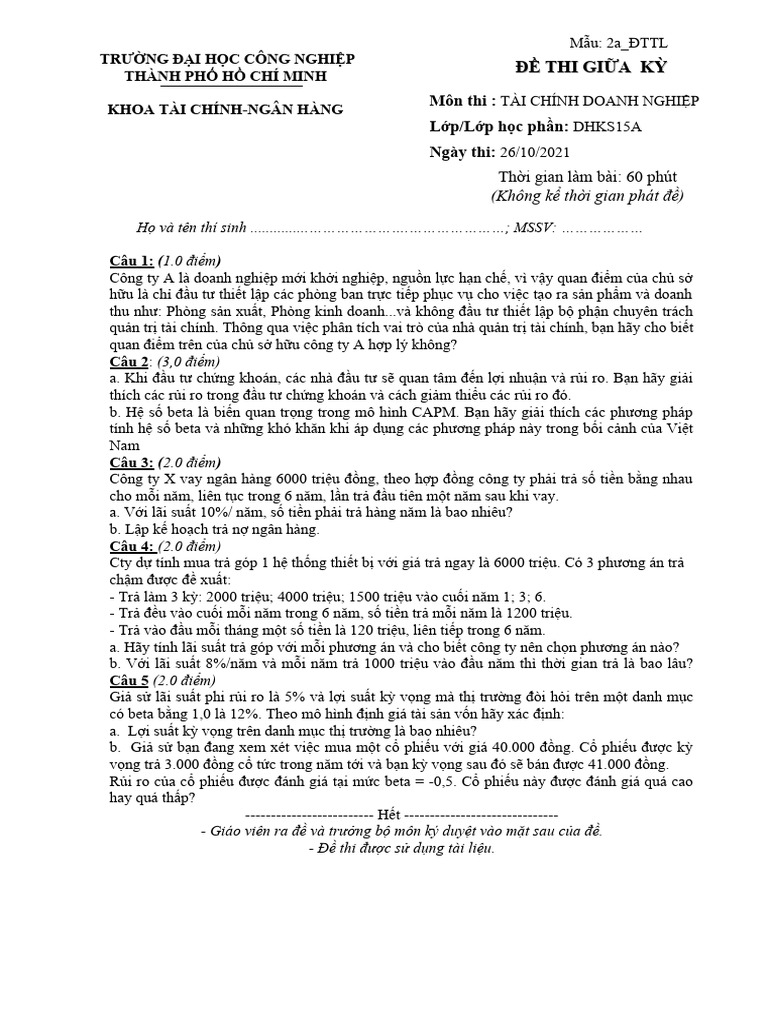 Đề Thi GK Tcdn. | PDF