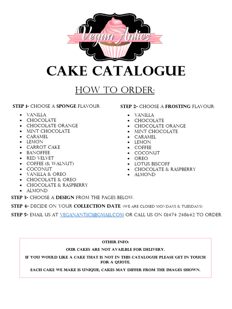 Vegan Antics Cake Catalogue | PDF | Cooking | Baking