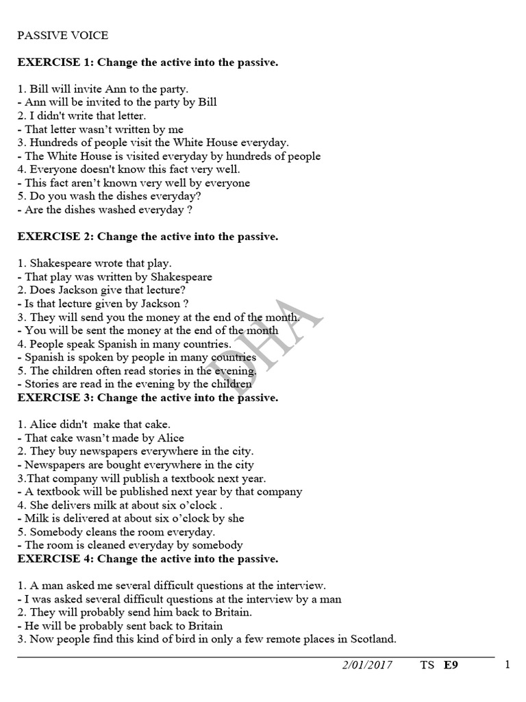 Passive Voice Exercise | PDF