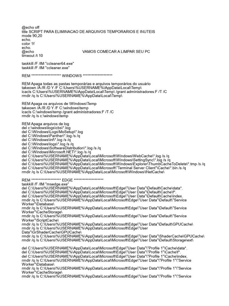 Script para Limpar Temp Windoes e Navegadores | PDF | Usuário ...