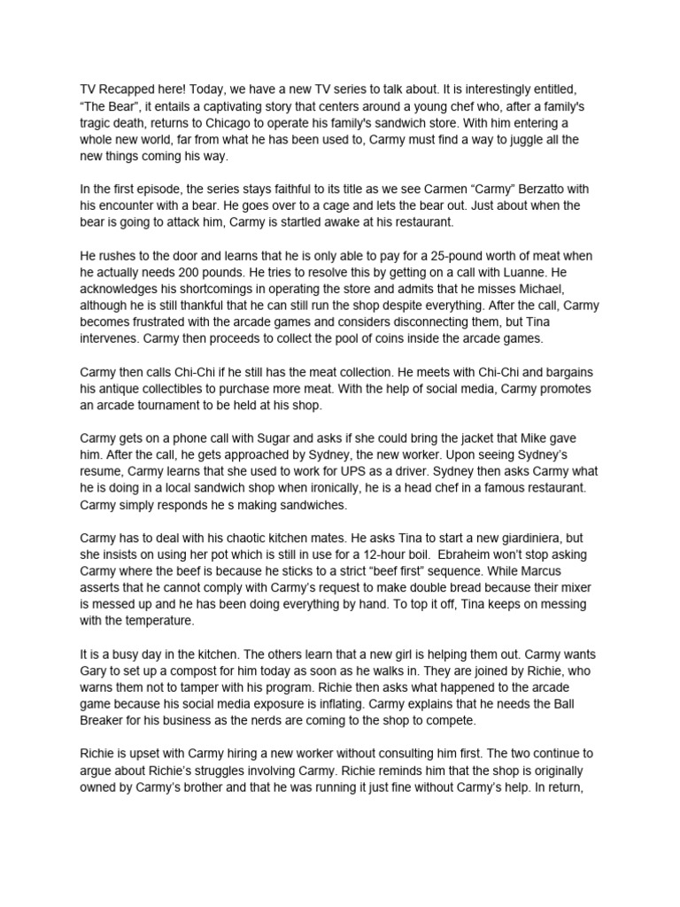 The Bear S1 E1 E2 | PDF | Cooking