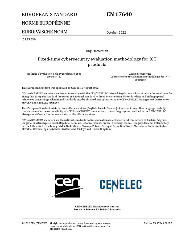 En 17640 - 2022 | PDF | Evaluation | Cryptography