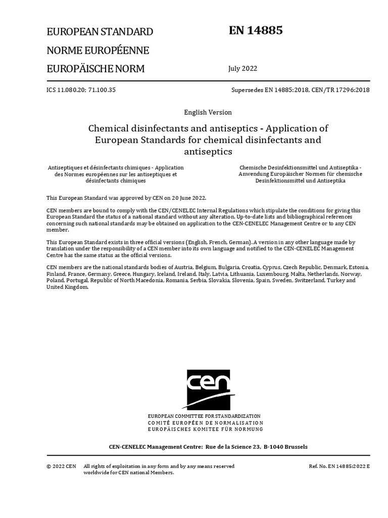 En 14885 - 2022 | PDF | Disinfectant | Antimicrobial