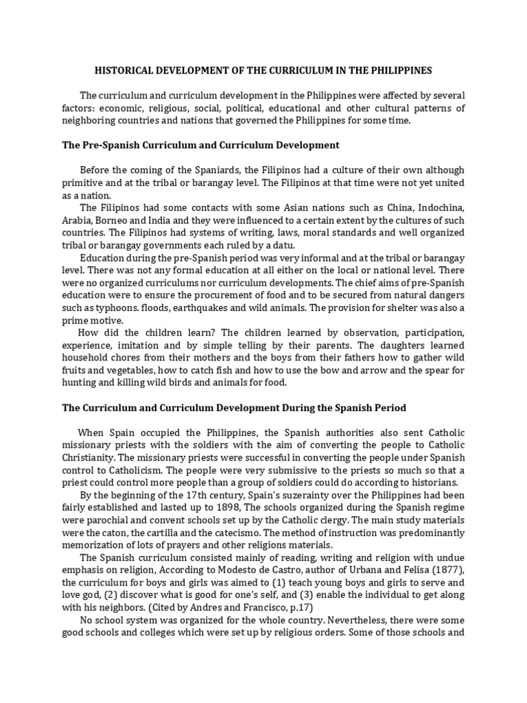 Historical Development of The Curriculum in The Philippines | PDF ...