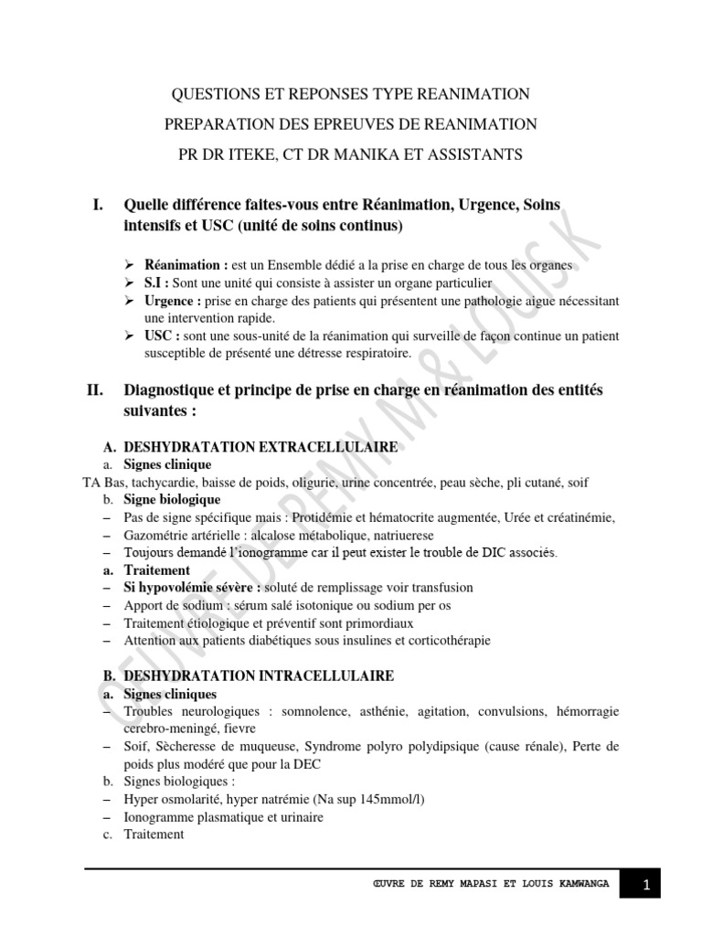 Question Et Reponse Reanimation | PDF | Maladies et troubles humains ...
