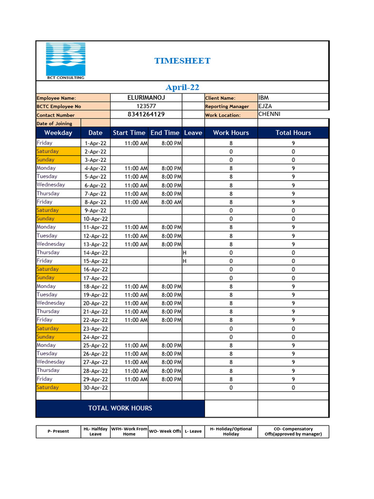 IBM - Timesheet-Apr 2022 | PDF
