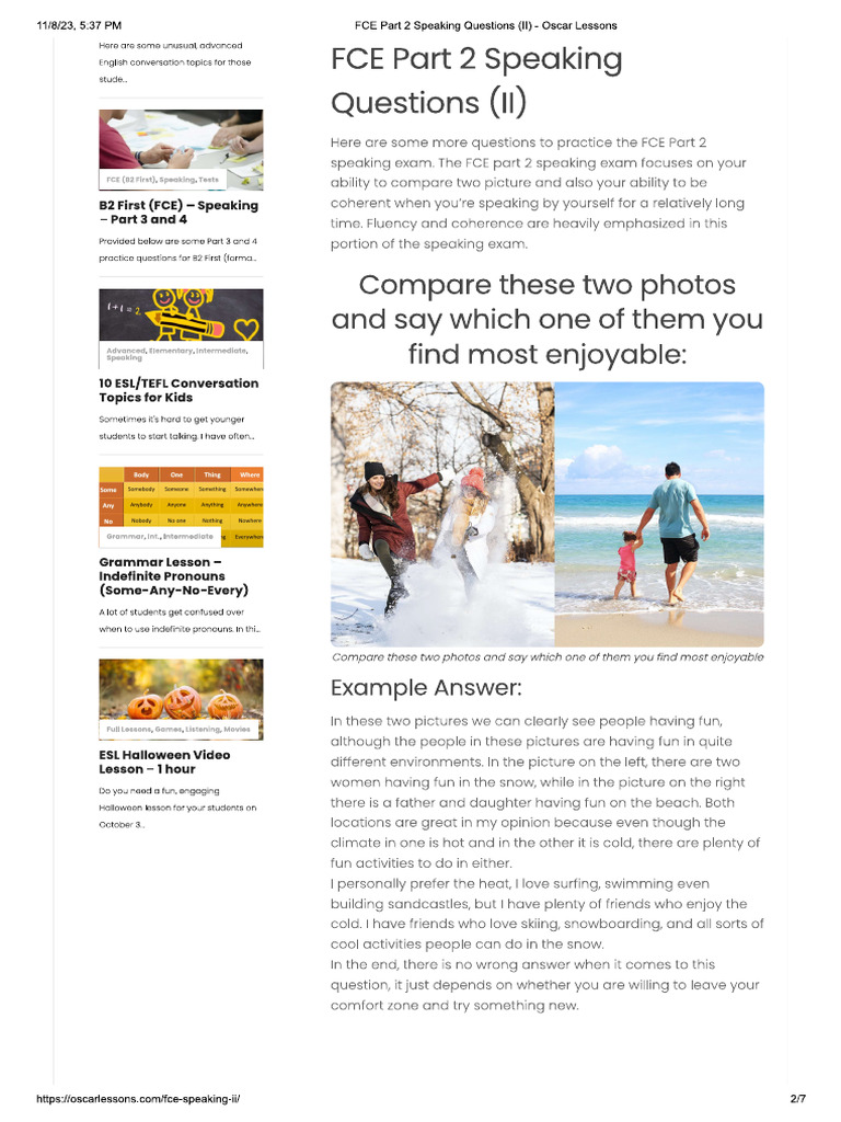 FCe Speaking Part 2 | PDF