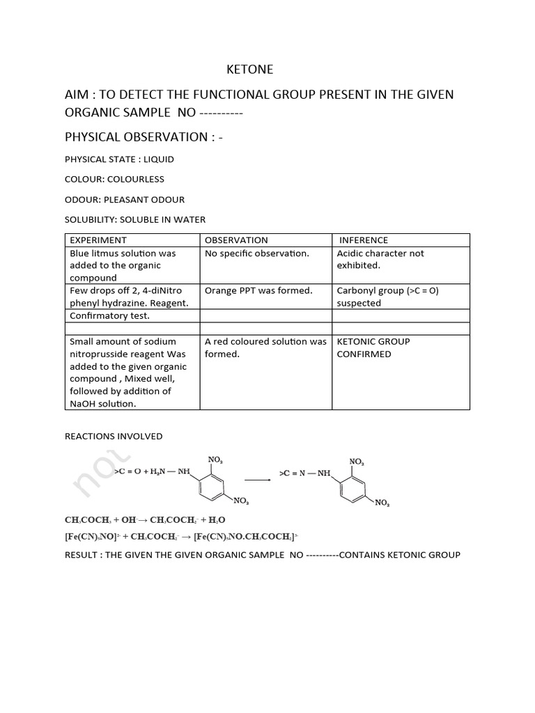 Ketone Detection in Organic Sample | PDF