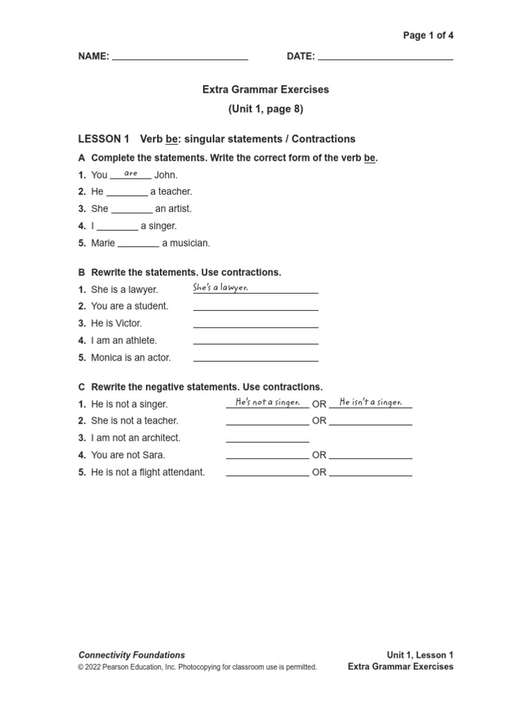 CTY0 Extra Grammar Exercises Unit 1 | PDF | Morphology | Human Communication