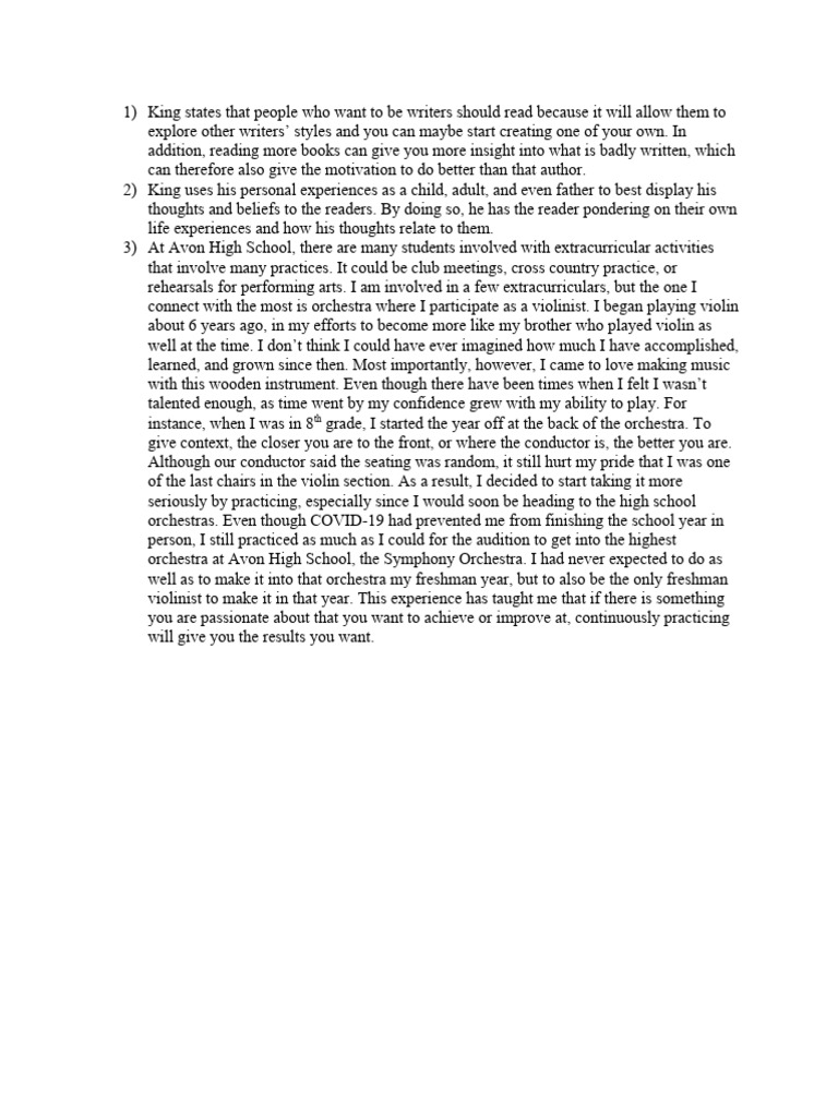 Stephen King Essay Answers | PDF