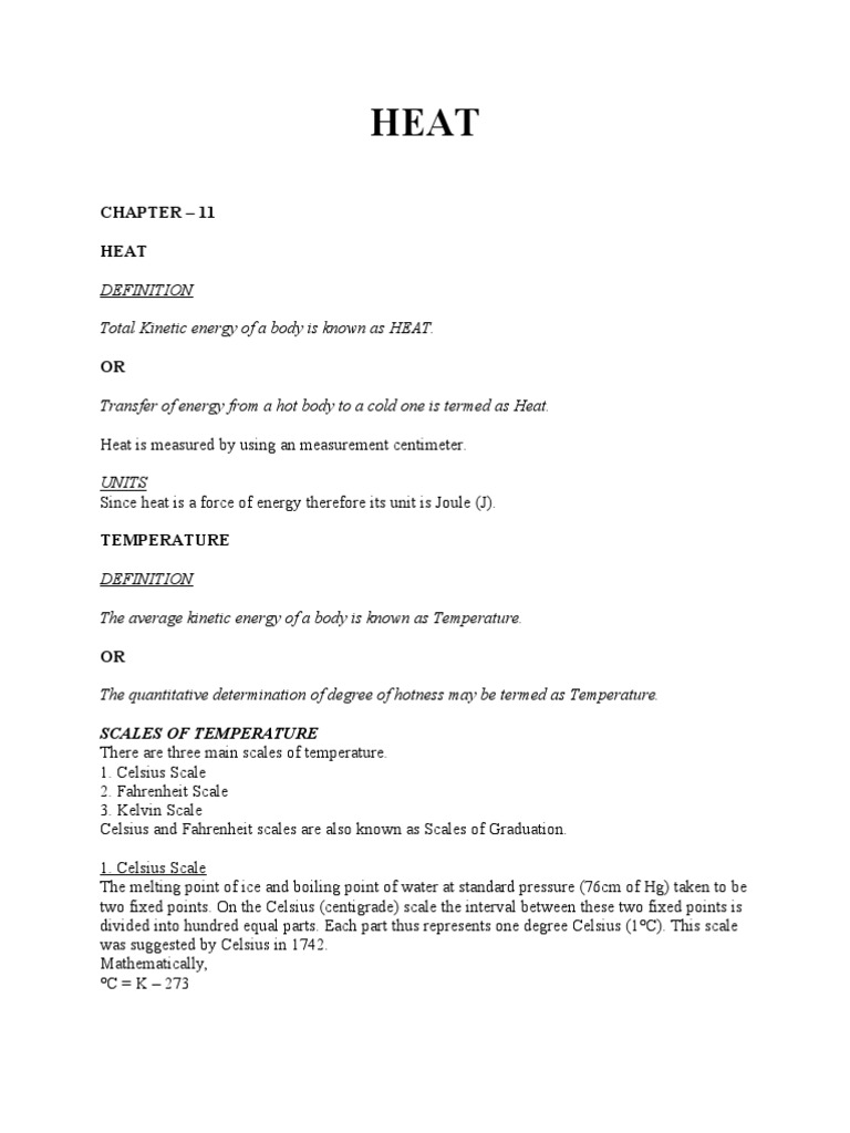 Class 11 Physics: Heat Chapter Notes | PDF | Fahrenheit | Heat