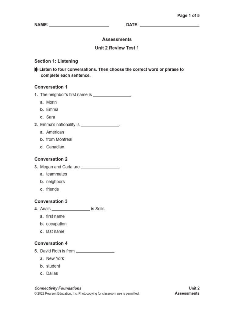 CTY Foundations Assessments Unit 2 Review Test 1 | PDF | Syntax ...