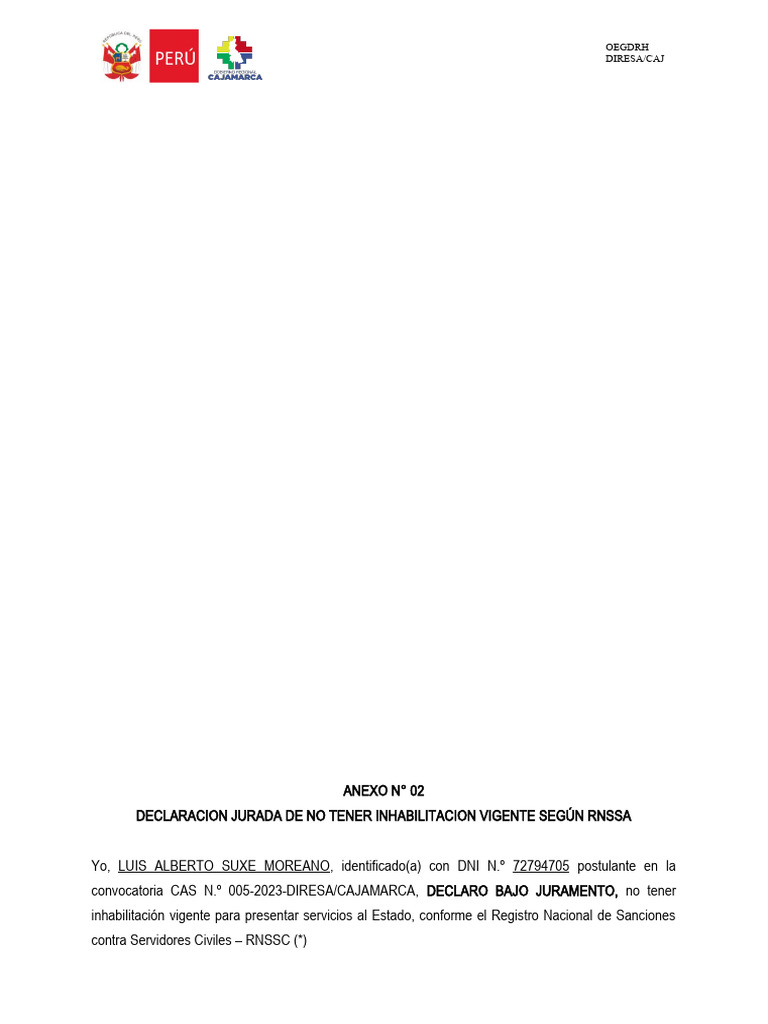 ANEXO N 02 - DECLARACION JURADA DE NO TENE VHaR9FZ | PDF