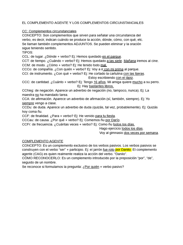 Complemento Agente y Circunstanciales | PDF