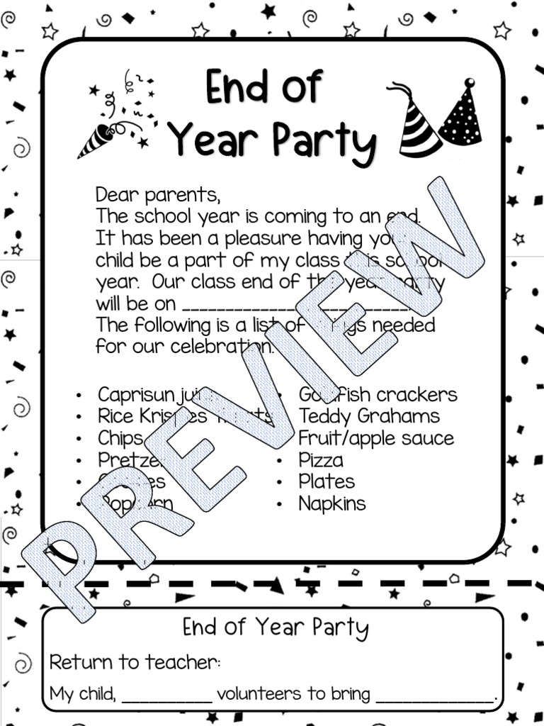 End of Year Party Details for Parents | PDF
